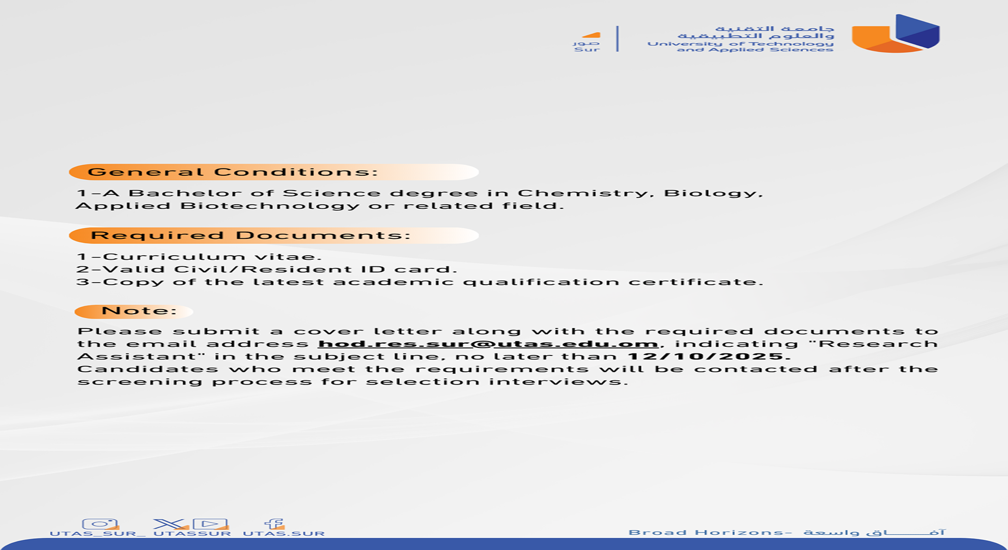 Research Assistant Job Advertisement